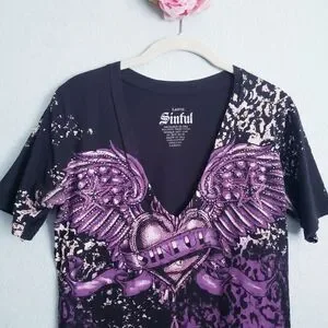 Affliction | Tops | Sinful By Affliction Black And Purple Leopard Print ...